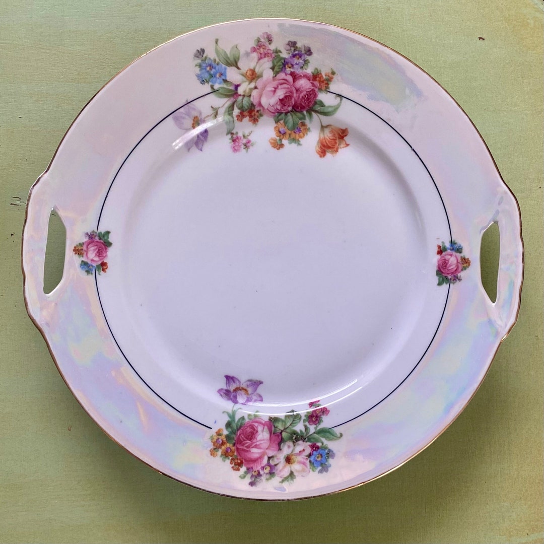 German Cake Plate With Handles. Made in Bavaria. Floral Hand-painted ...