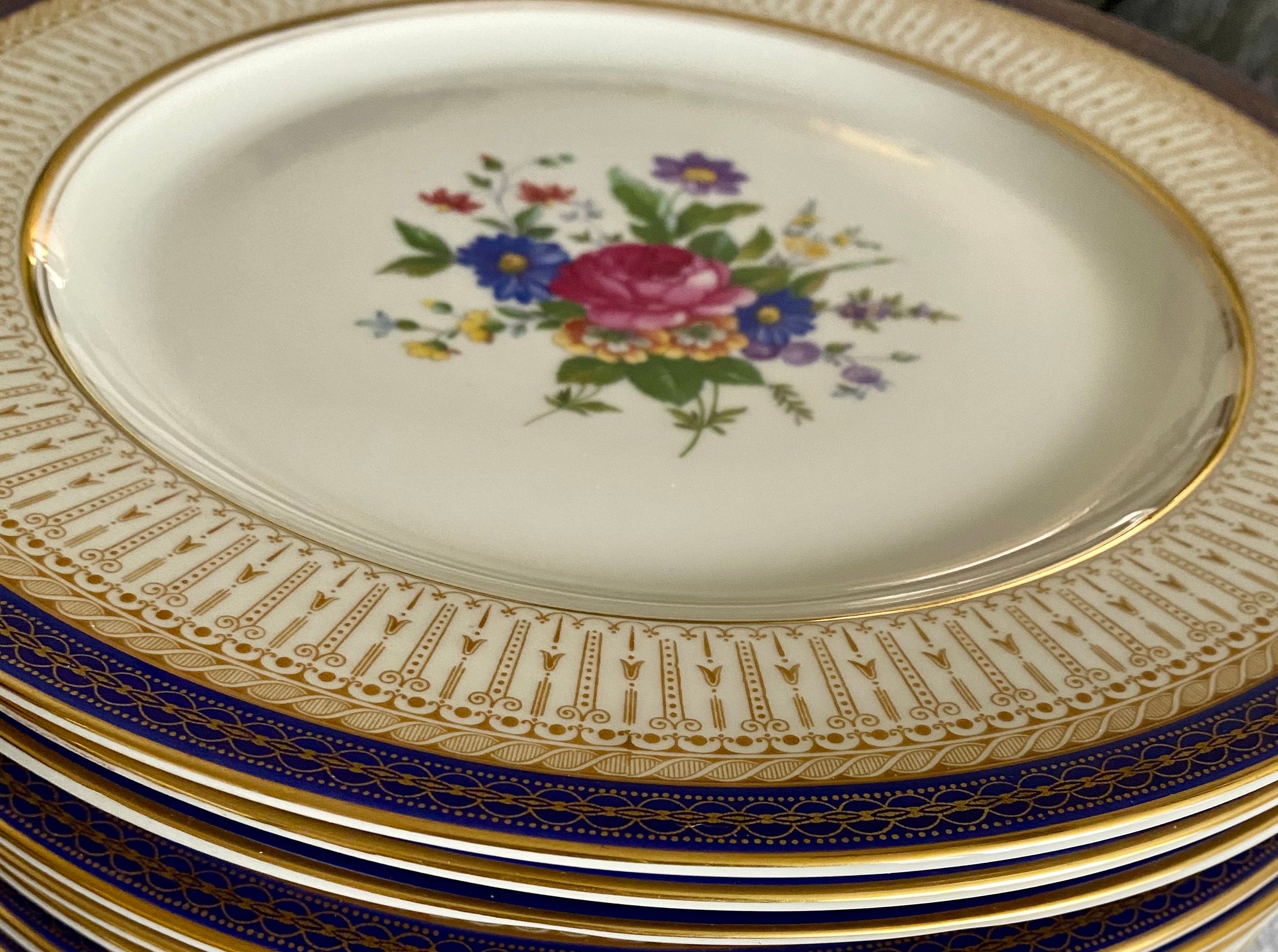 Royal Bayreuth Avon Blue, Royal Blue and Gold Floral Dinner Plate ...