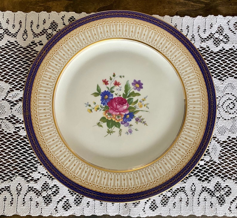 Royal Bayreuth Avon Blue, Royal Blue and Gold Floral Dinner Plate ...