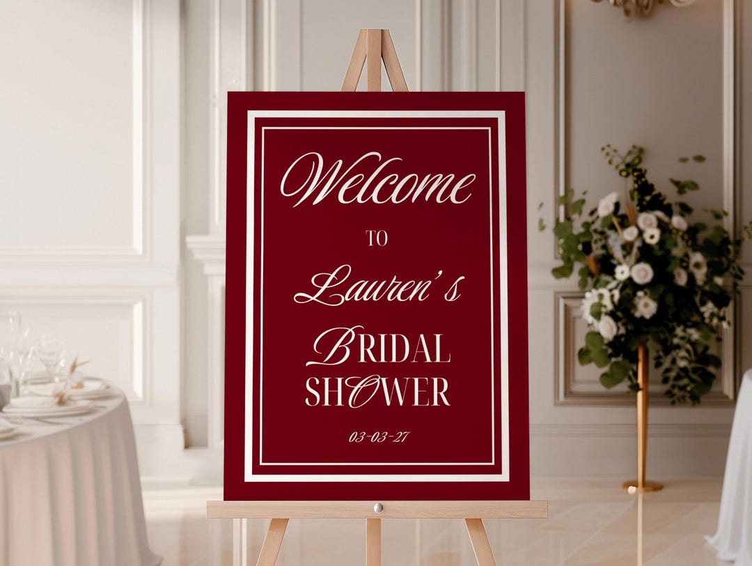 Burgundy Bridal Shower Welcome Sign, Old Money Luxury Elegant Sign - Etsy