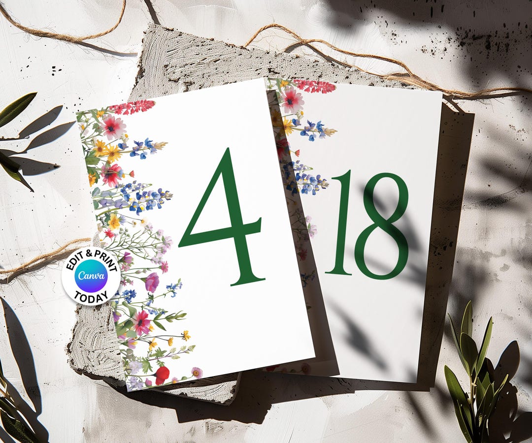 Wildflowers Table Numbers Canva Template Wildflower Table Numbers DIY ...