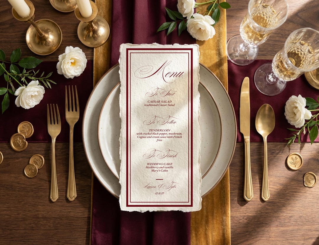 Burgundy Menu, Burgundy Old Money Canva Template, Elegant Wedding Menus ...