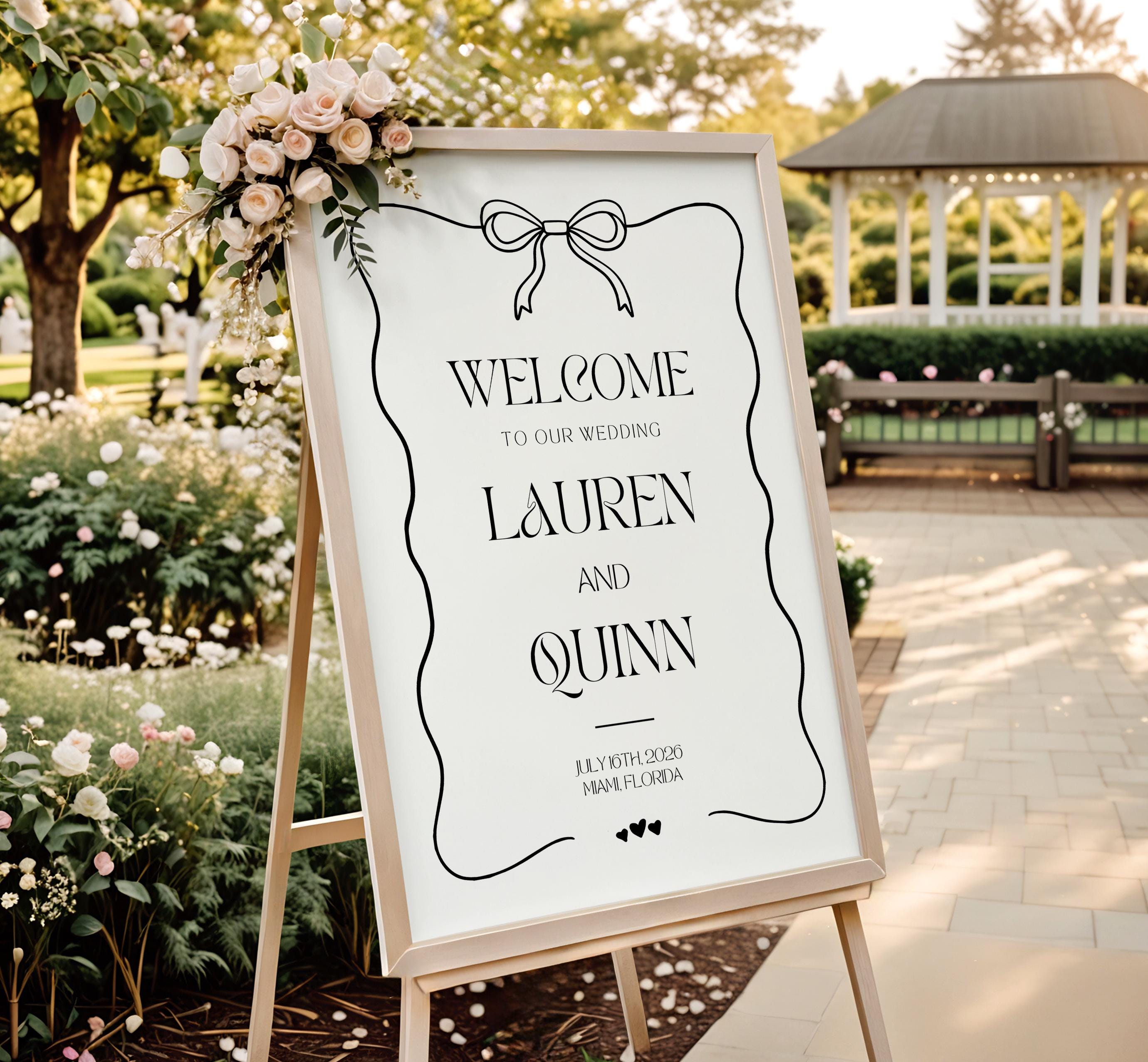 Coquette Welcome Sign Canva Template Wavy Wedding Welcome Sign Bow ...