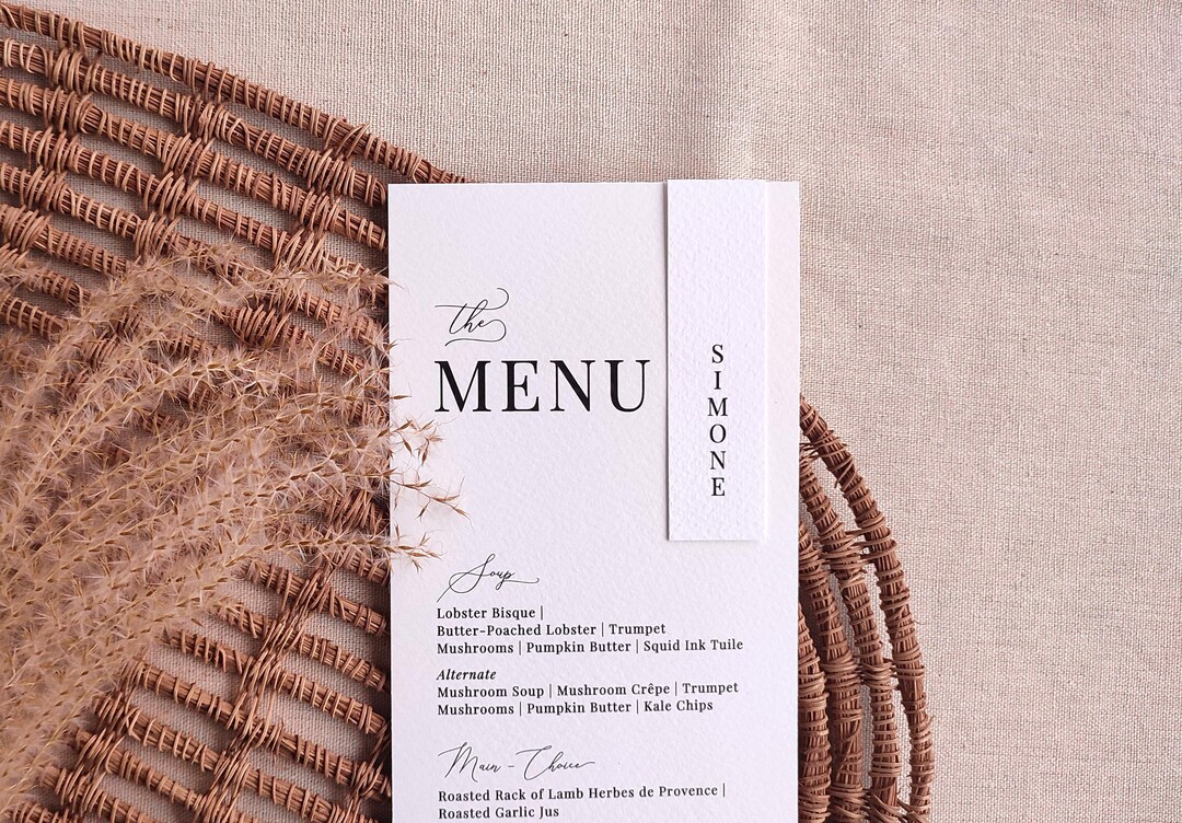 Simple Menu With Names PRINTED Wedding Menu Elegant Wedding Menus ...