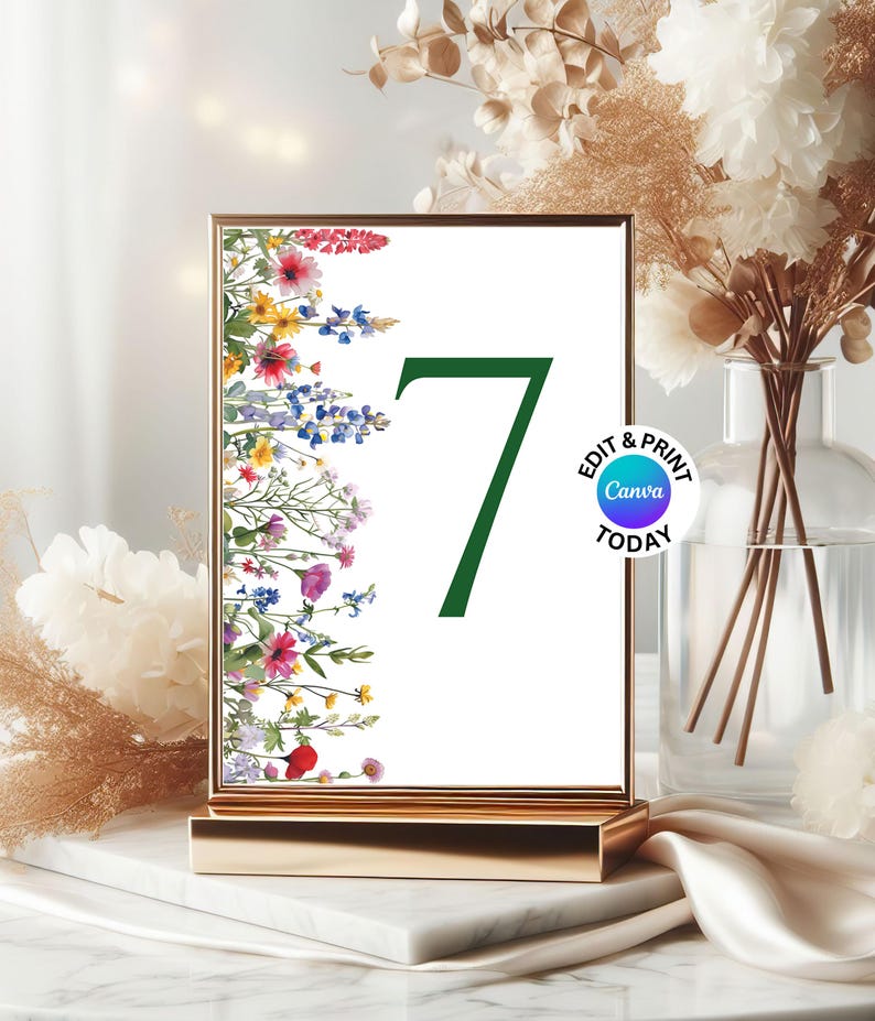 Wildflowers Table Numbers Canva Template Wildflower Table Numbers DIY ...