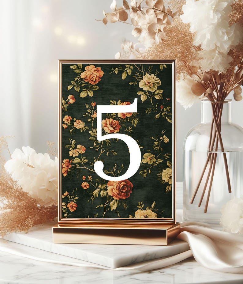 Tapestry Table Numbers Canva Template Floral Vintage Tapestry Table ...