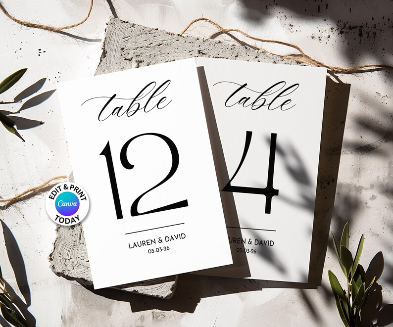 Classic Table Numbers Canva Template Simple Table Numbers DIY Table ...