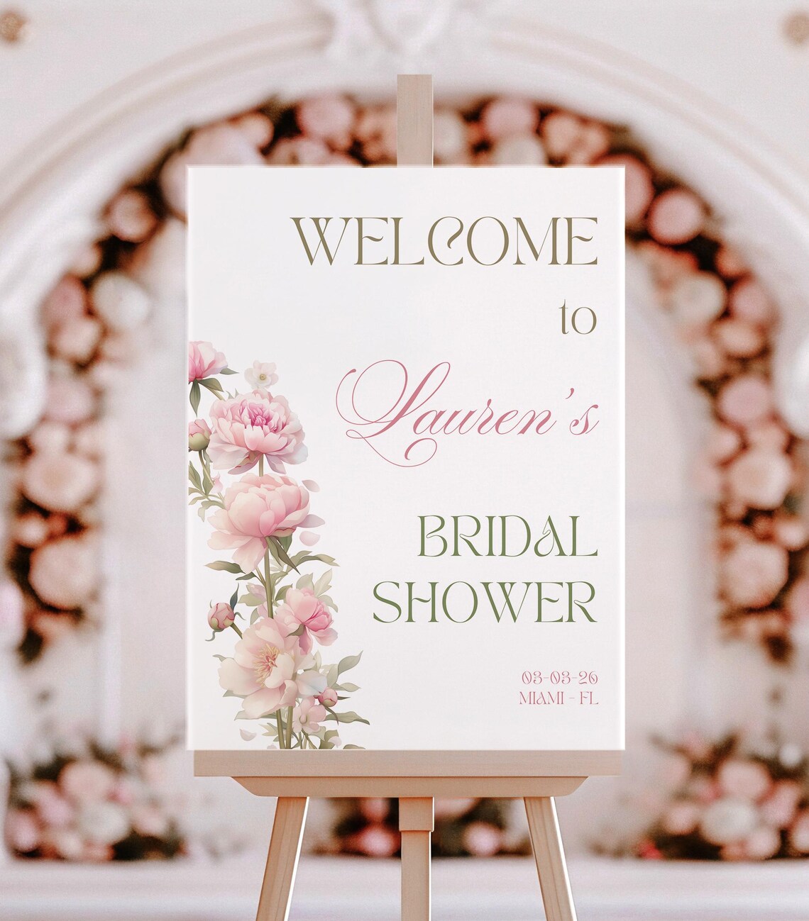 Pink Peonies Welcome Sign Canva Template Bridal Shower Welcome Sign ...