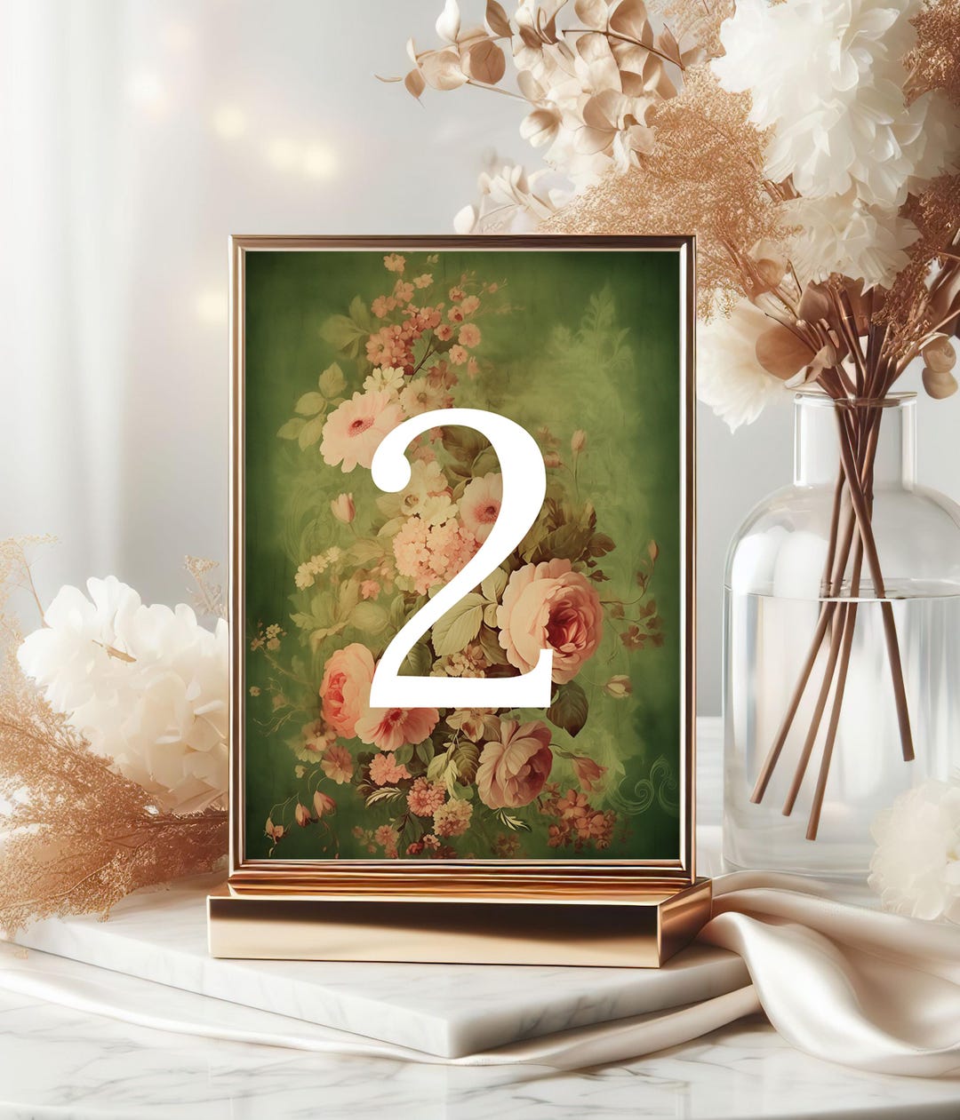 Vintage Table Numbers Floral Canva Template Vintage Roses Tapestry ...
