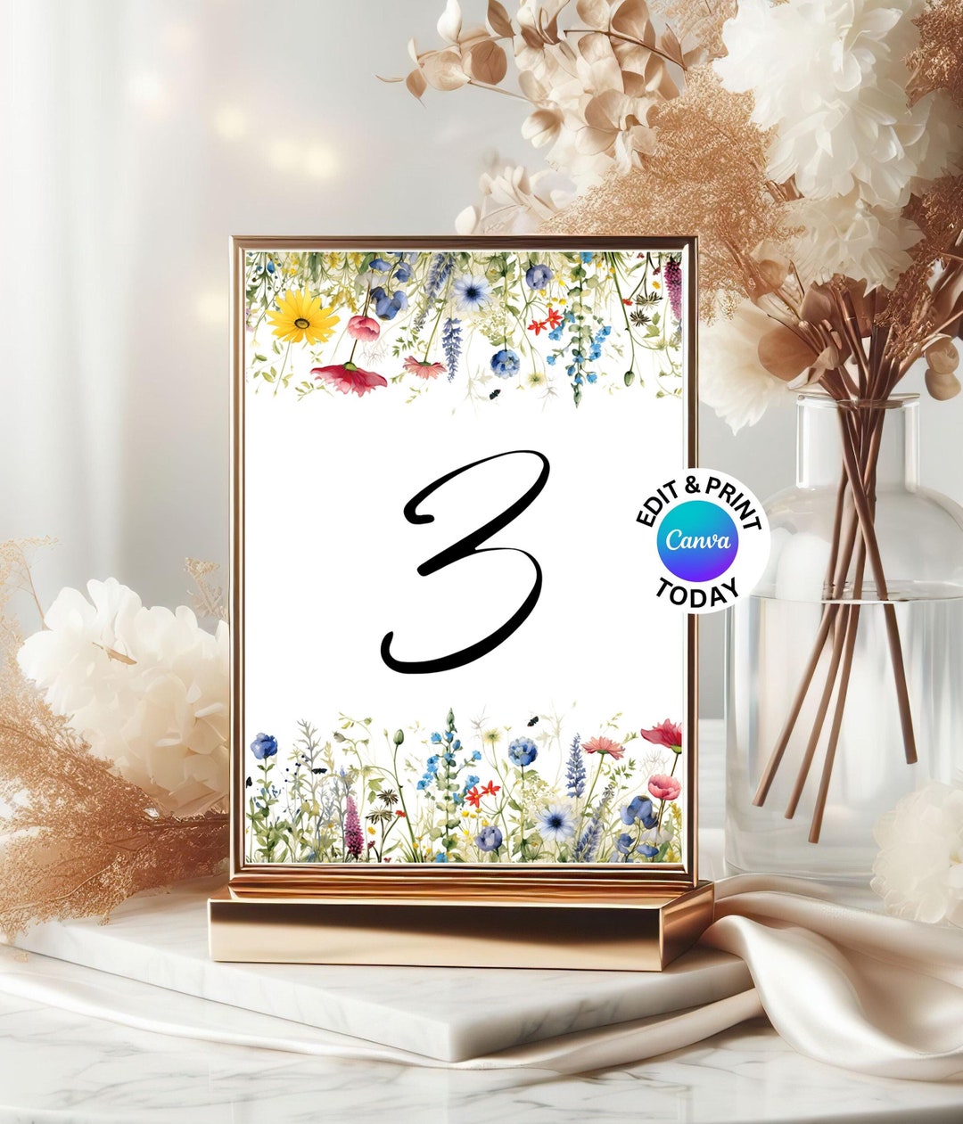 Wildflowers Table Numbers Canva Template Wildflower Table Numbers DIY ...