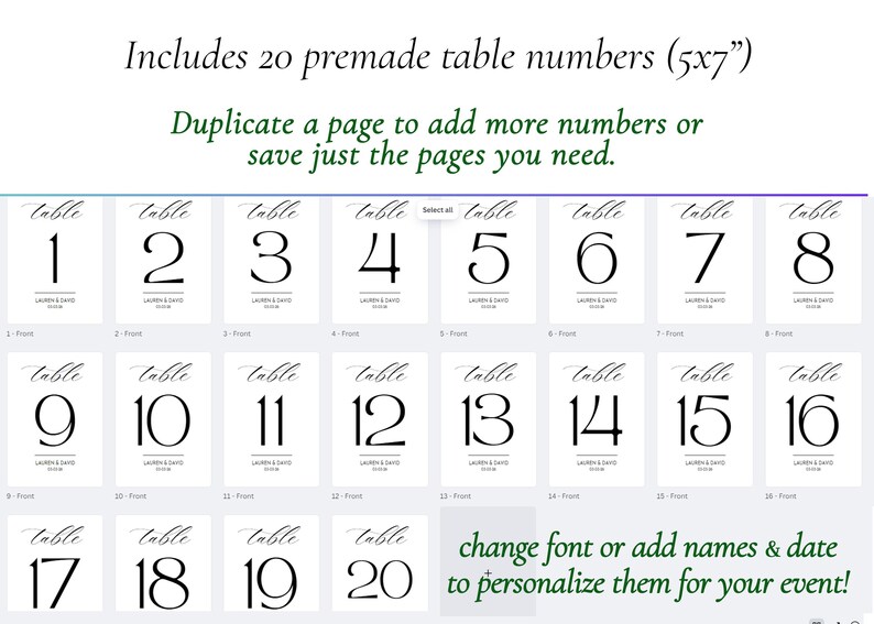 Classic Table Numbers Canva Template Simple Table Numbers DIY Table ...