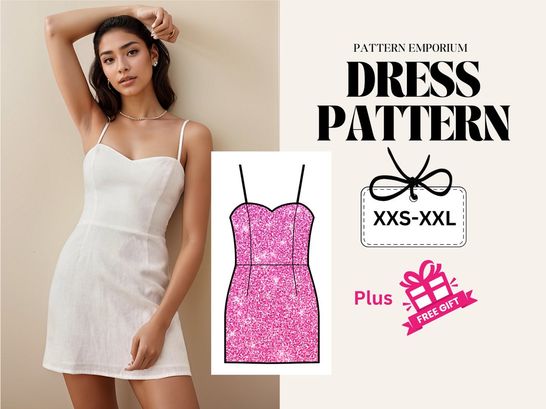 Mini Dress Sewing Pattern, Sweetheart Neckline Dress Pattern, Bustier ...