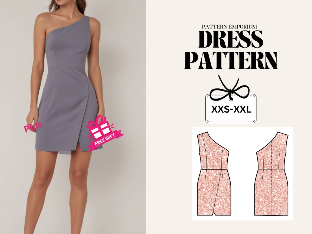 Wrap Dress Sewing Pattern, Mini Dress Sewing Pattern, One Shoulder Dress Pattern, Women's Dress ...