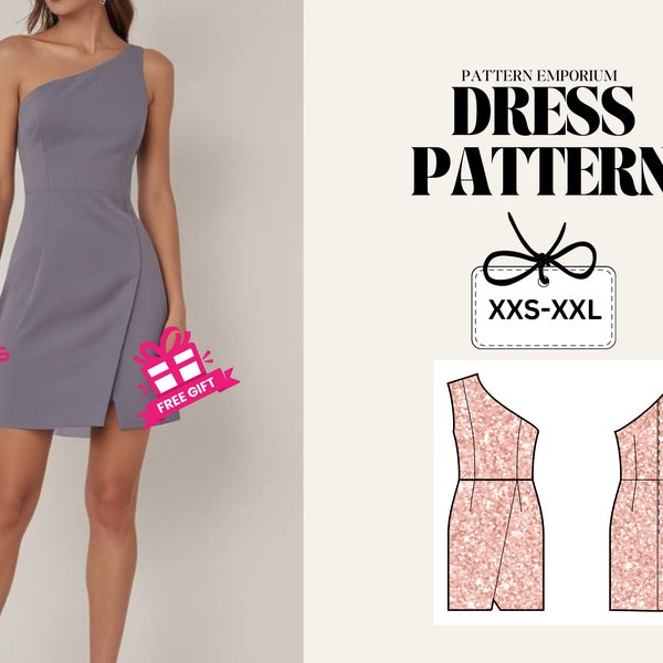 One Shoulder Dress Pattern - Etsy