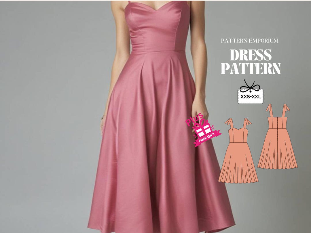 Midi Dress Sewing Pattern, Circle Skirt Dress Pattern, Bustier Dress ...