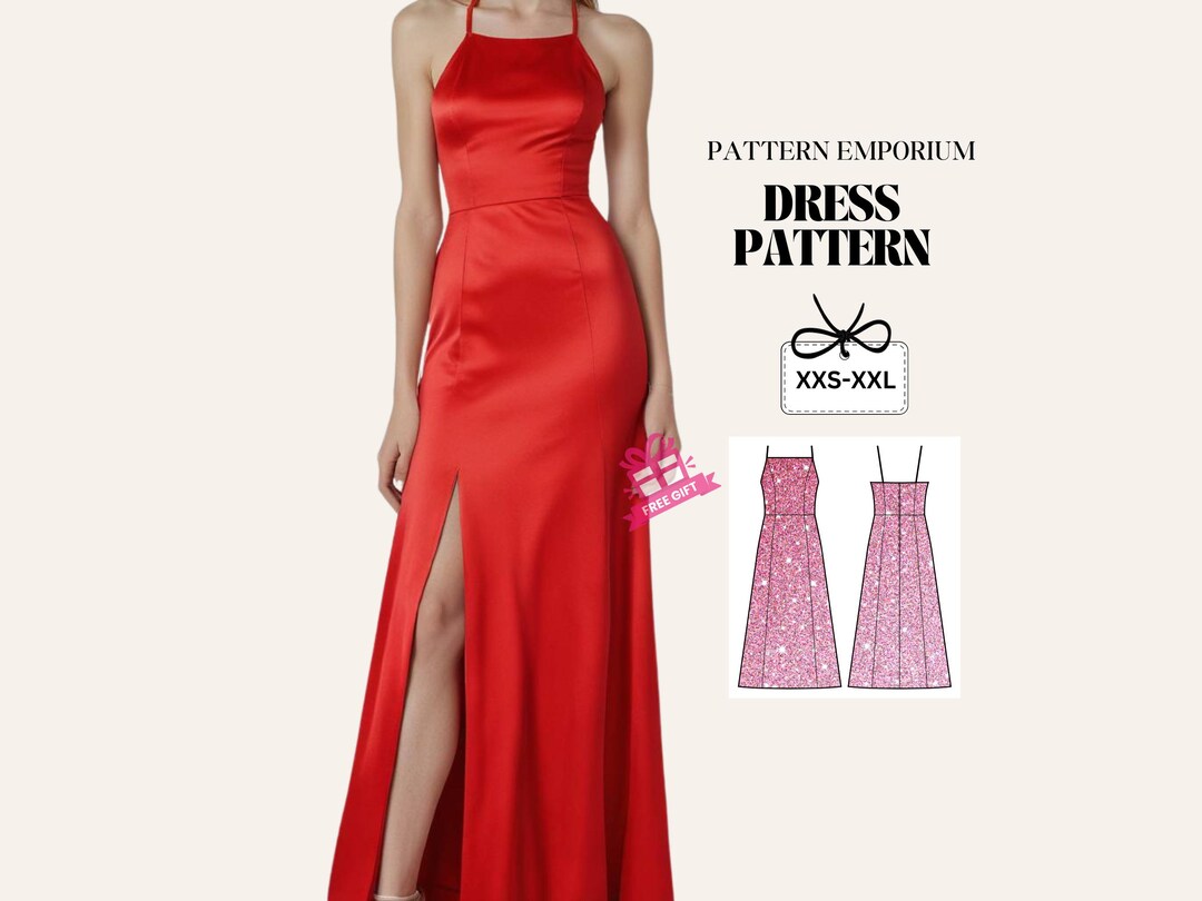Slit Dress Pattern, Maxi Dress, Halter Neck Dress, Digital PDF Sewing ...
