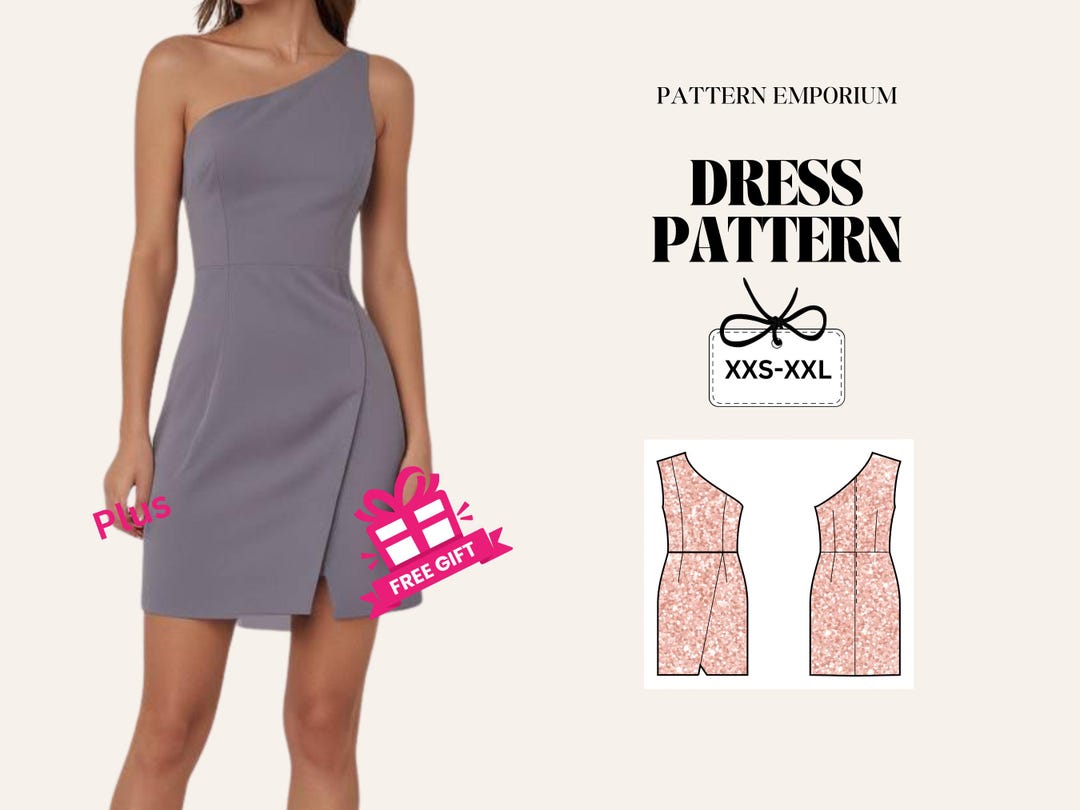 Wrap Dress Sewing Pattern, Mini Dress Sewing Pattern, One Shoulder ...