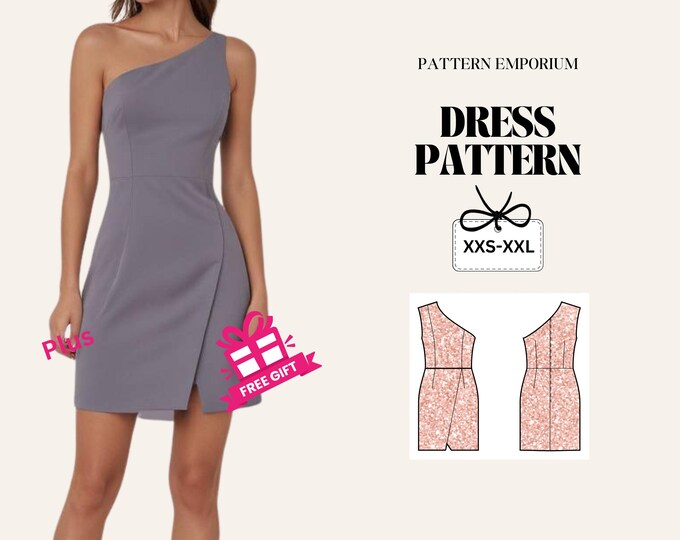 Wrap Dress Sewing Pattern, Mini Dress Sewing Pattern, One Shoulder ...