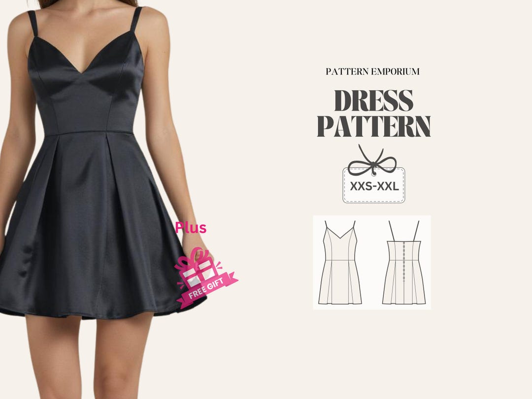 Pleat Dress Sewing Pattern V Neck Box Pleats Women's Sewing Pattern ...