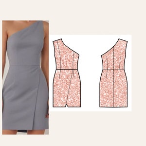 Wrap Dress Sewing Pattern, Mini Dress Sewing Pattern, One Shoulder ...