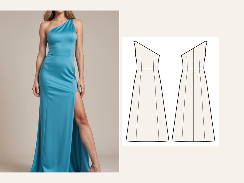 One Shoulder Dress Sewing Pattern Slit Dress Sewing Pattern Evening ...