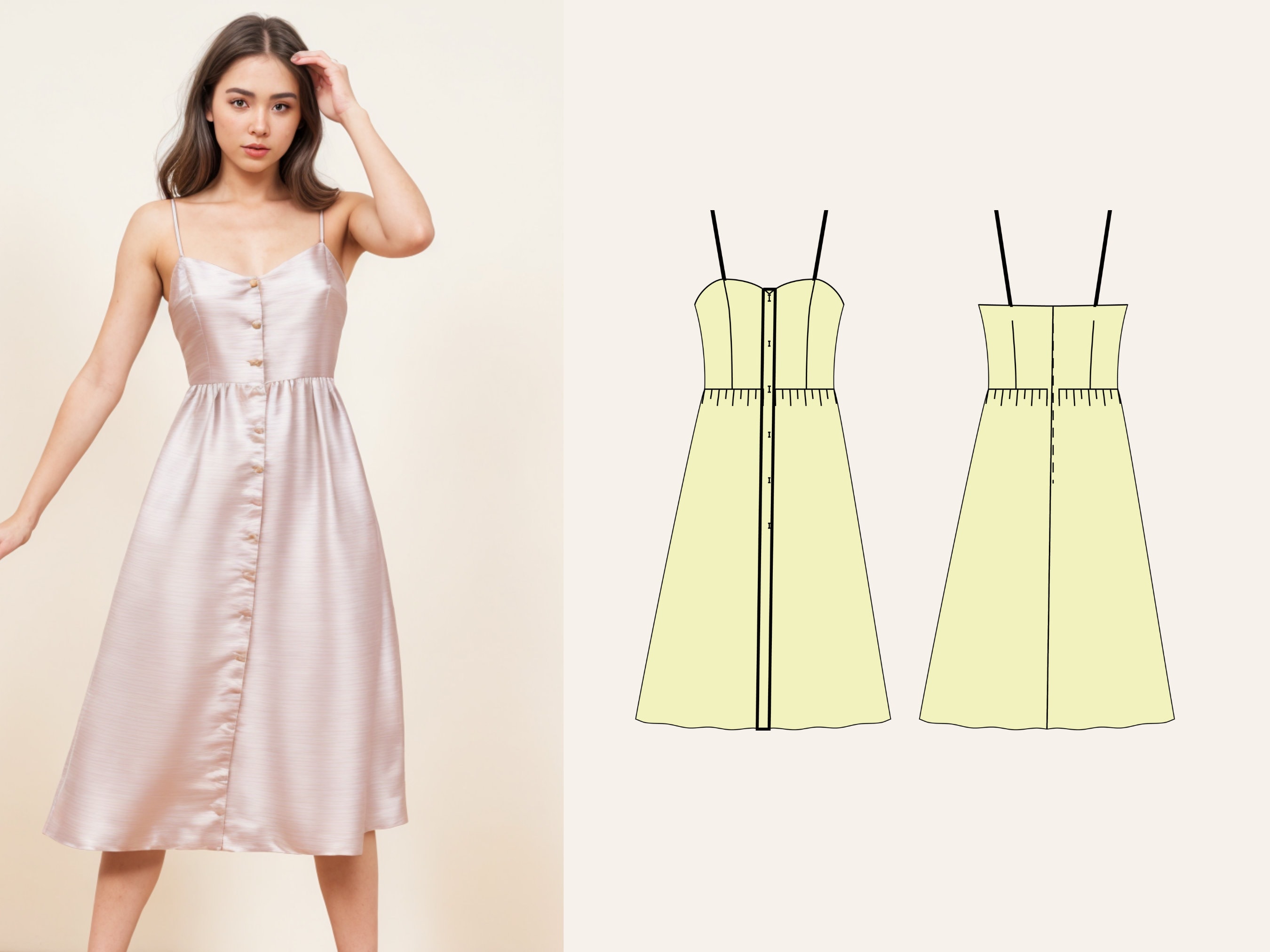 Button up Dress Pattern Midi Dress Summer Dress Bustier Dress Sewing ...