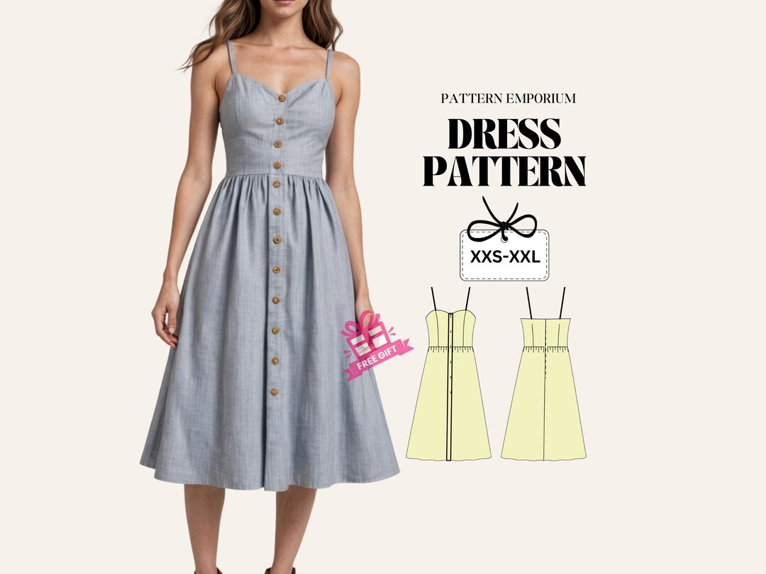 Button up Dress Pattern Midi Dress Summer Dress Bustier Dress Sewing ...