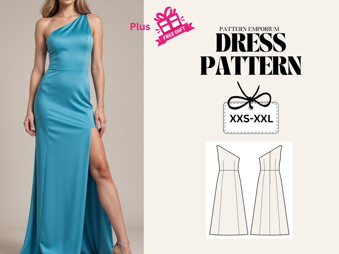 One Shoulder Dress Sewing Pattern Slit Dress Sewing Pattern Evening ...