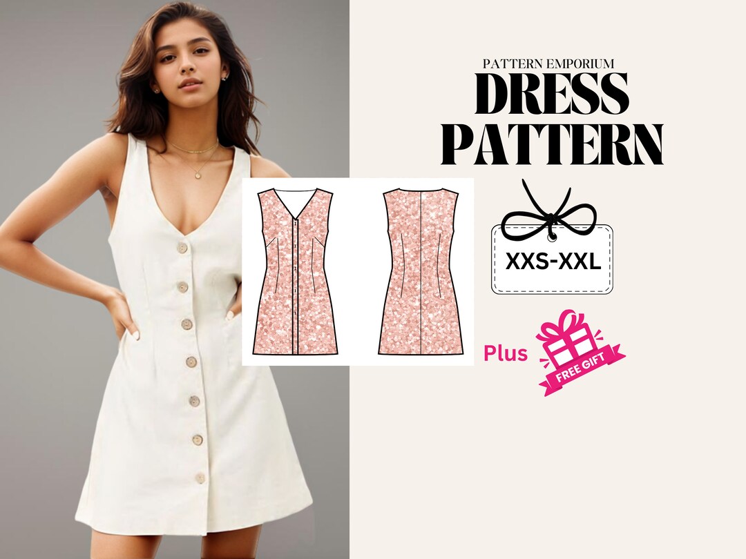 Mini Dress, Button up , Wrap Dress Pattern, Button Dress Pattern Women ...