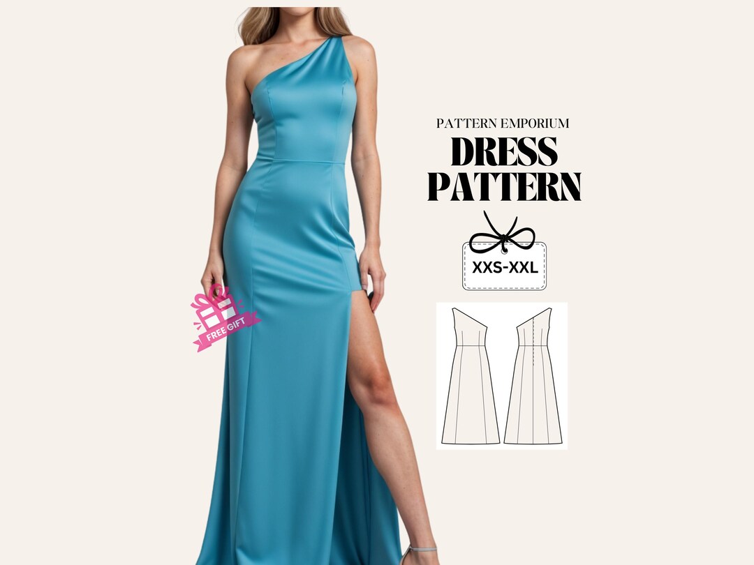 One Shoulder Dress Sewing Pattern Slit Dress Sewing Pattern Evening ...