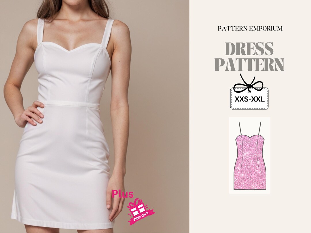 Mini Dress Sewing Pattern, Sweetheart Neckline Dress Pattern, Bustier ...