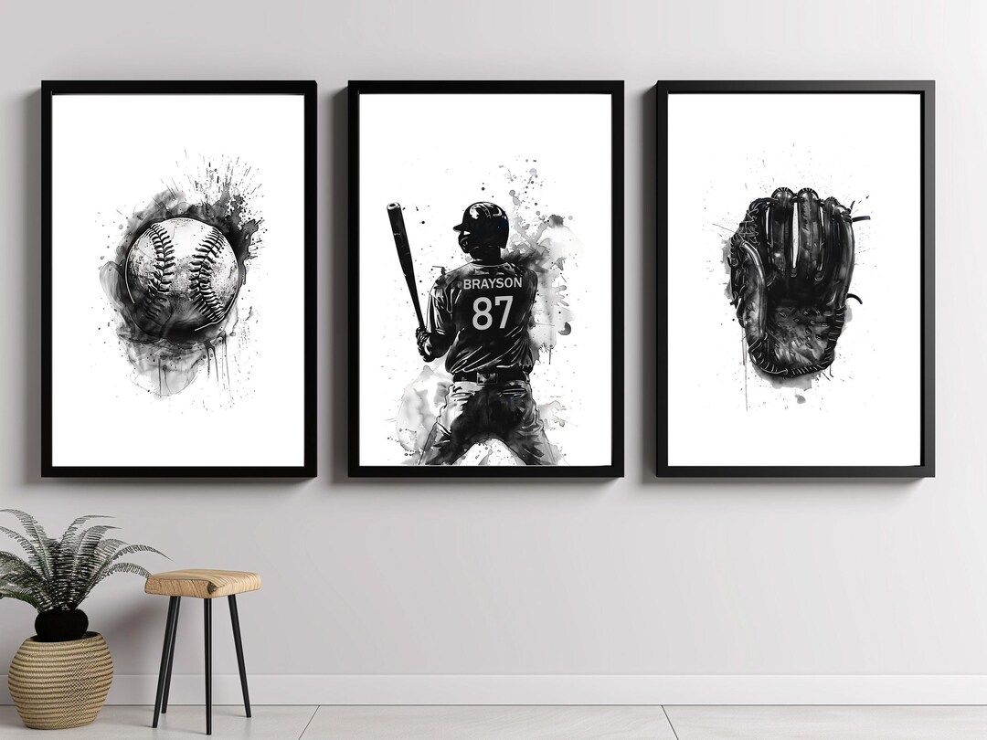 Personalized Baseball Prints Set: Black & White Sports Decor (digital ...