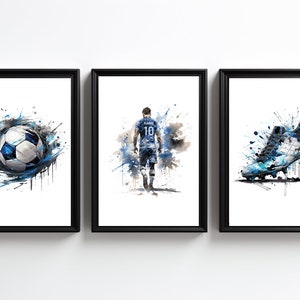 Personalised Soccer Set of 3 Prints, Custom Football Wall Art, Gift for ...