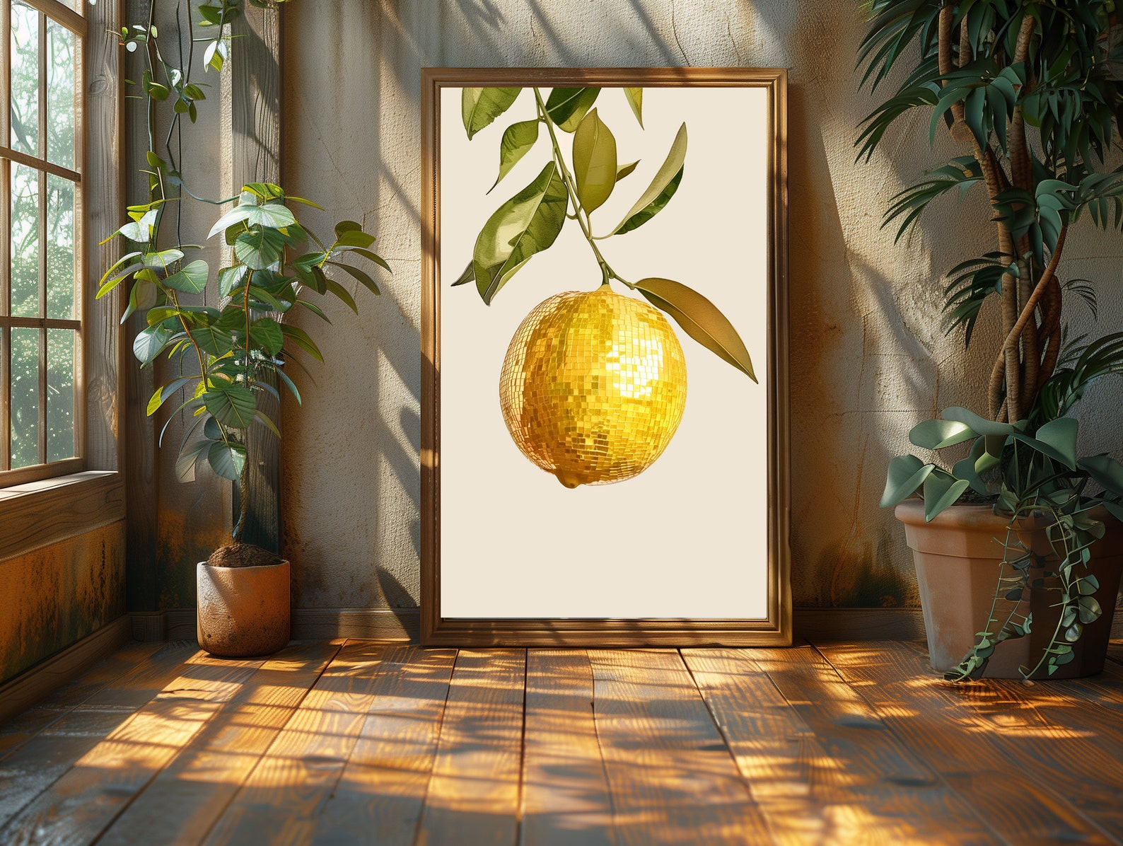 Retro Lemon Disco Ball Print: Funky Bar Cart Art (digital Download) - Etsy