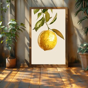 Retro Lemon Disco Ball Print: Funky Bar Cart Art (digital Download) - Etsy