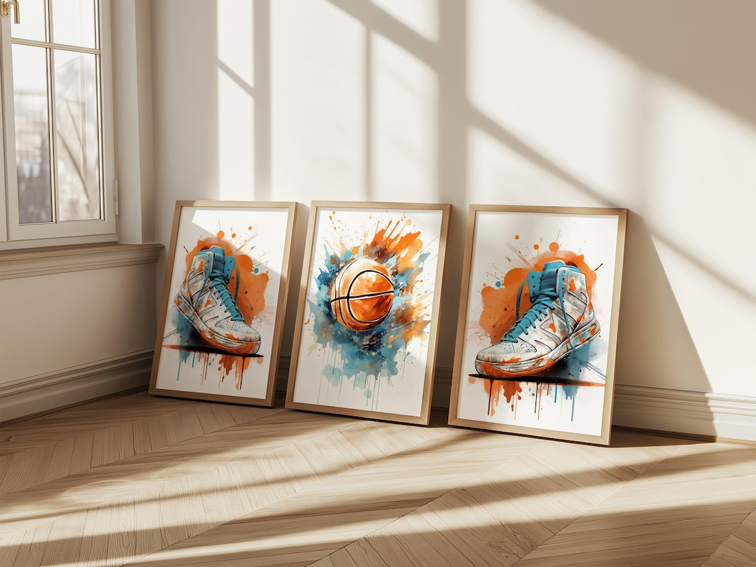 Basketball Wall Art Set, Boys Room Sports Decor, Sneaker Poster Trio ...
