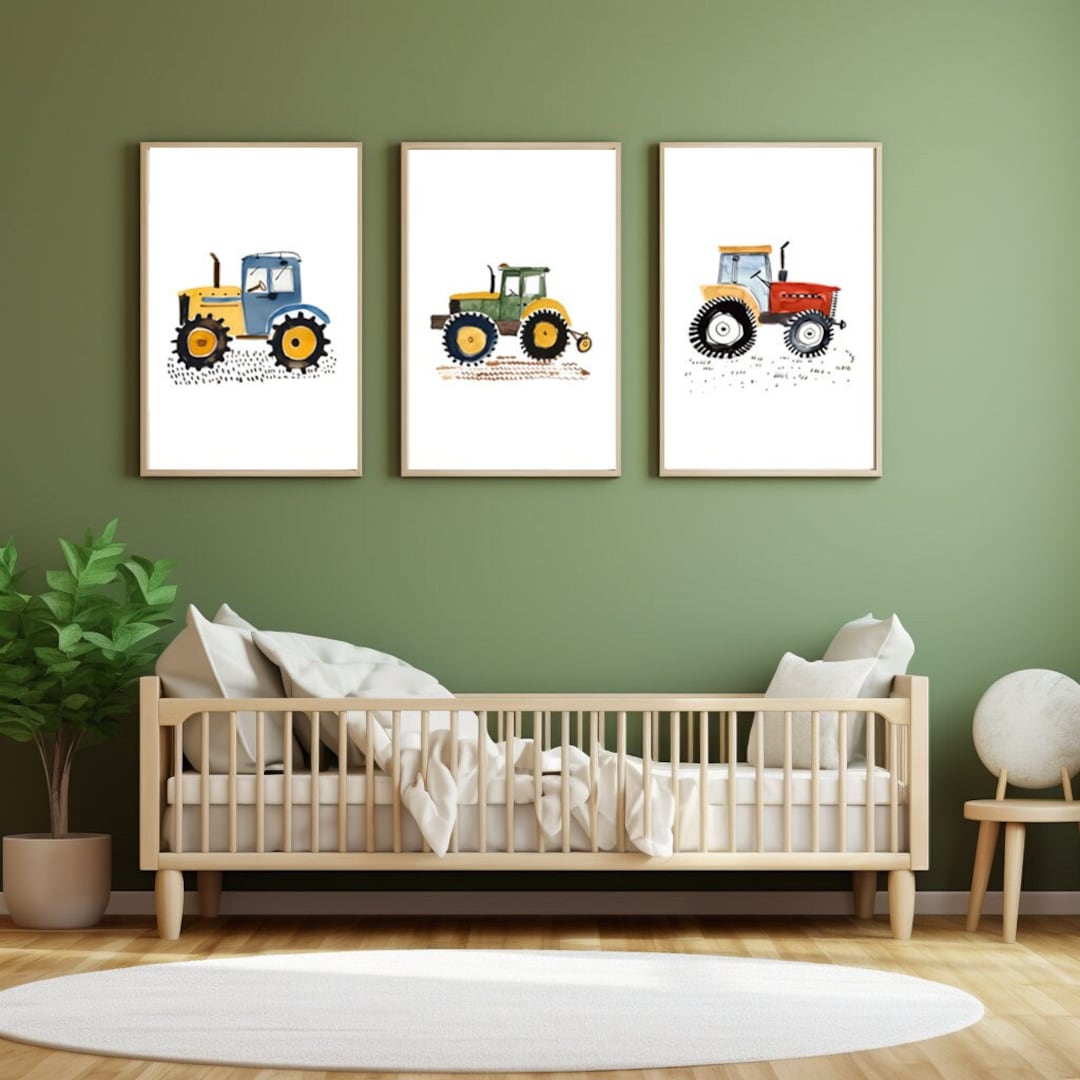 Tractor Print, Set of 3 Nursery Prints, Farm Vehicle Wall Art, Baby Boy ...