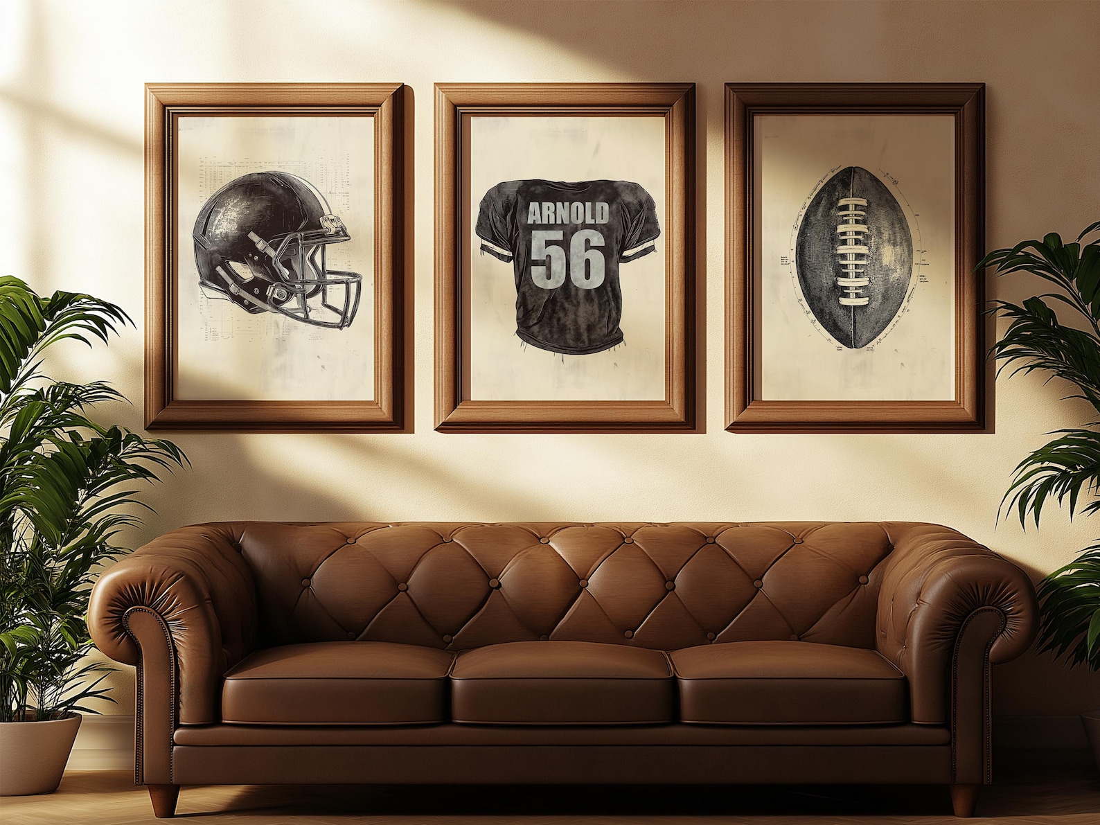 Personalized Football Art Print Set: Retro Jersey, Helmet, Ball ...