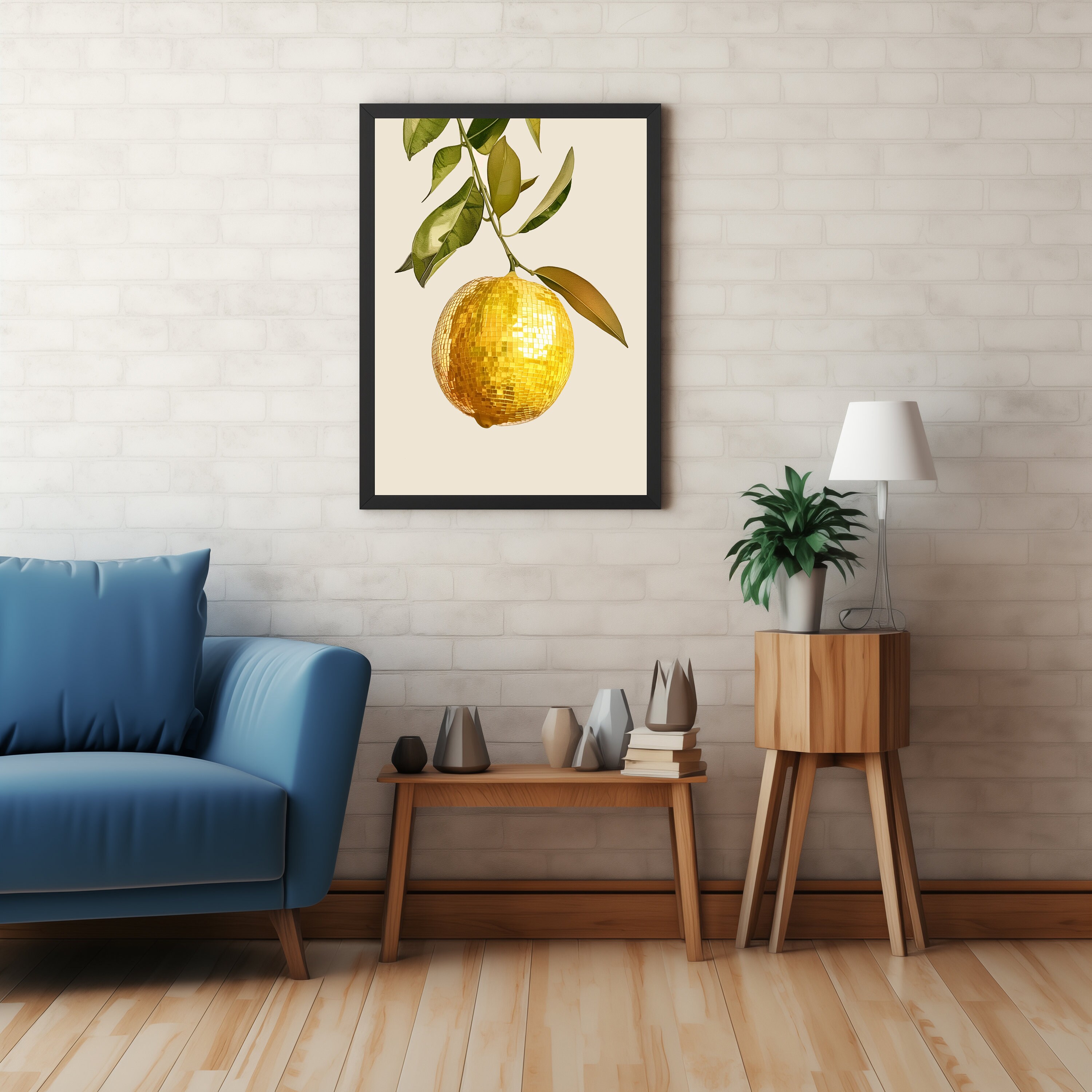 Retro Lemon Disco Ball Print: Funky Bar Cart Art (digital Download) - Etsy
