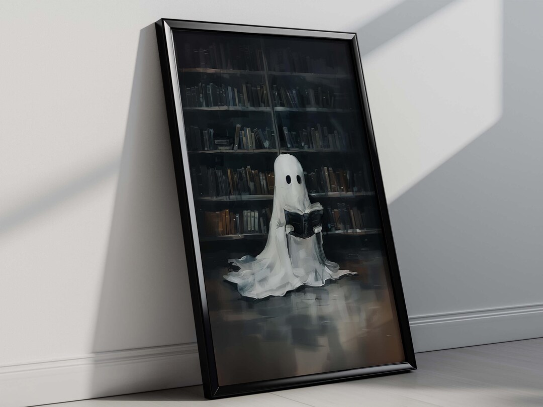Ghost Reading Print, Spooky Cute Library Wall Art, Dark Academia ...