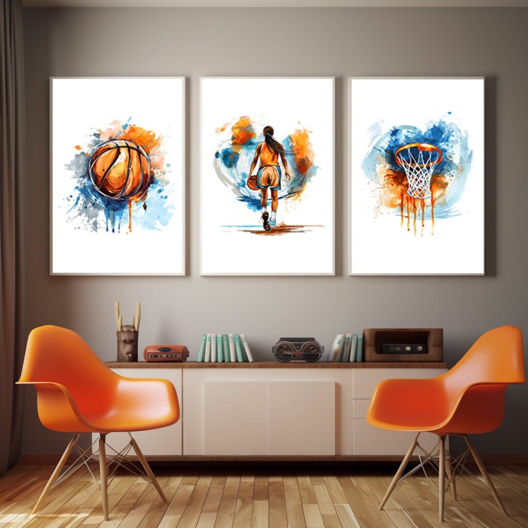 Girl Basketball Player Print, Set of 3 Basketball Wall Art, Graffiti ...