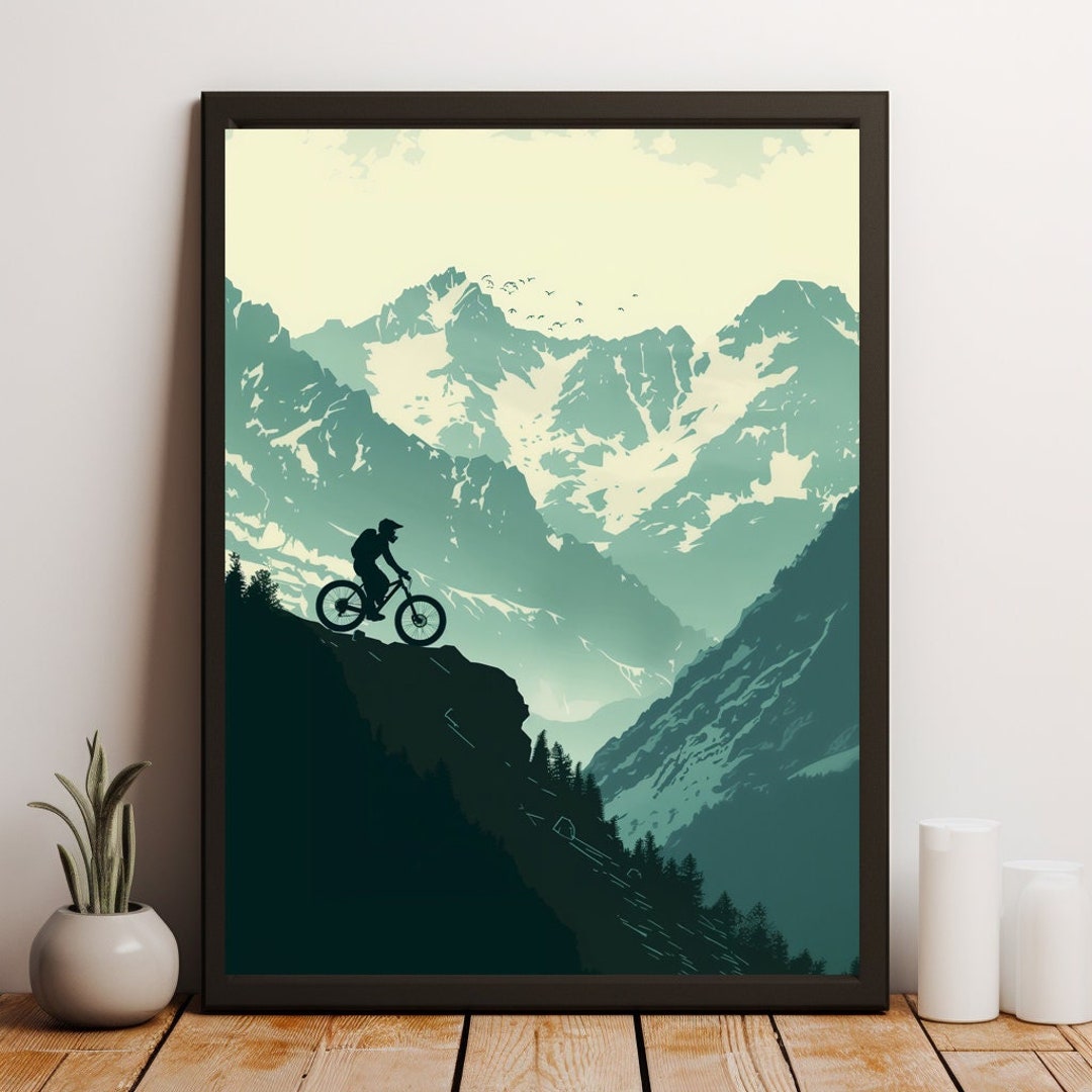 Mountain Bike Wall Art Print Gift - Cycling High in the Mountains ...