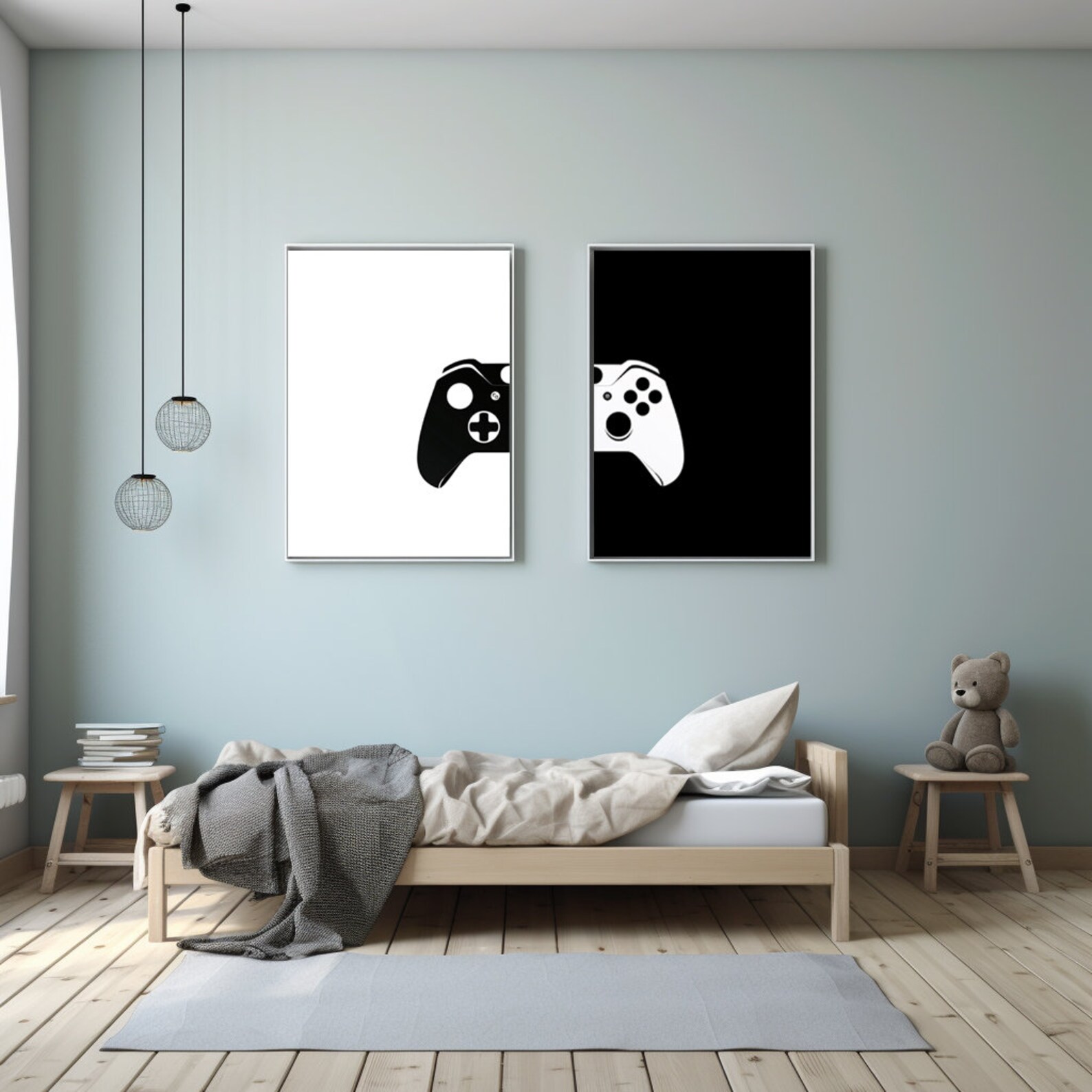 Gaming Controller Prints, Set of 2 Black and White Gaming Wall Art ...