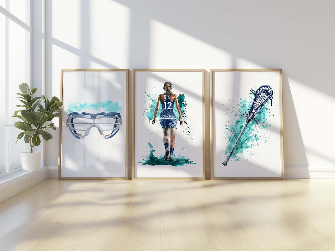 Personalized Girls Lacrosse Wall Art Set of 3: Custom Jersey Print With ...