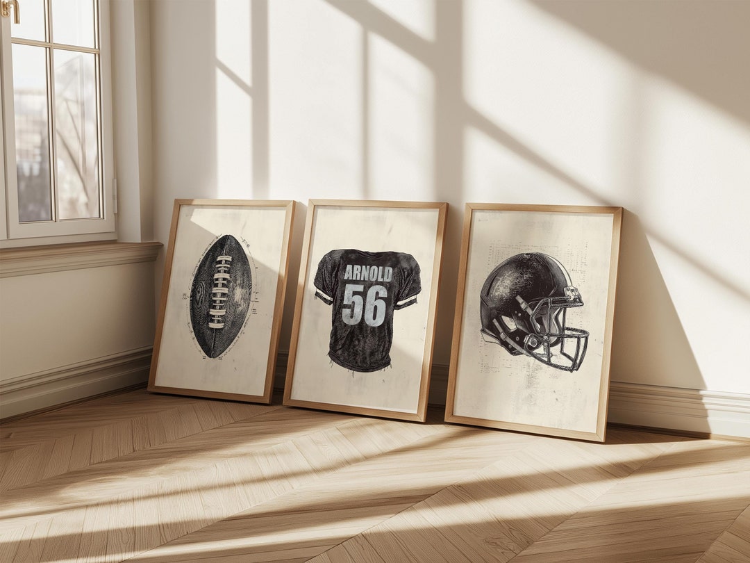 Personalized Football Art Print Set: Retro Jersey, Helmet, Ball ...