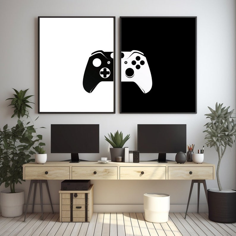 Gaming Controller Prints, Set of 2 Black and White Gaming Wall Art ...