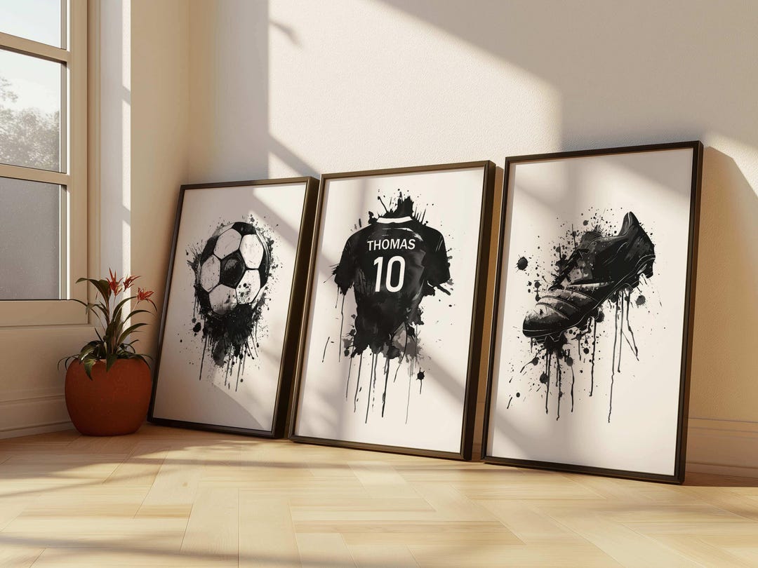 Custom Soccer Wall Art Set of 3: Black and White Sports Prints ...