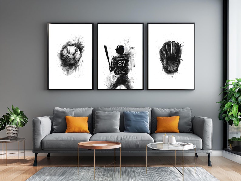 Personalized Baseball Prints Set: Black & White Sports Decor (digital ...