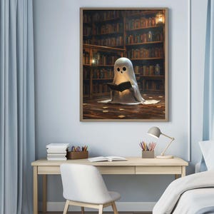Spooky Library Ghost Print: Gothic Bookish Halloween Decor (digital ...