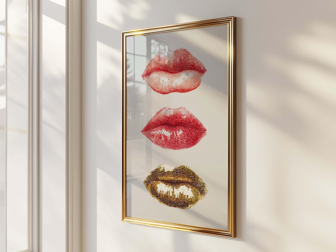 Disco Lips Wall Art: Mirror Ball Lip Print, Retro Glam Decor (digital ...